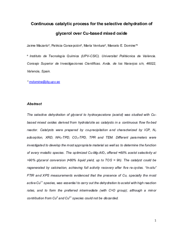 (PDF) Continuous catalytic process for the selective dehydration of ...