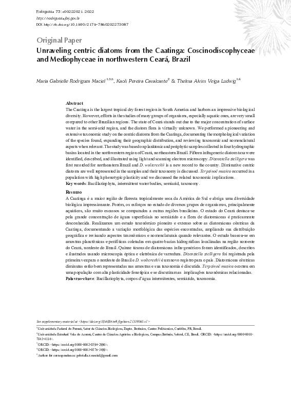 (PDF) Unraveling centric diatoms from the Caatinga: Coscinodiscophyceae ...