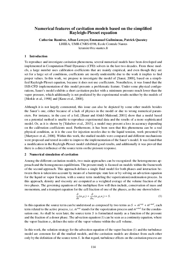 (PDF) Numerical features of cavitation models based on the simplified ...