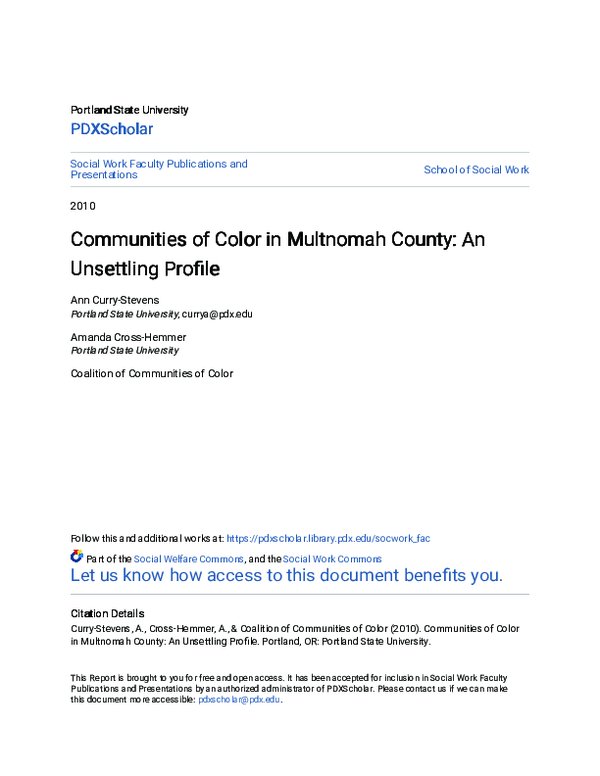 (PDF) Communities of Color in Multnomah County: An Unsettling Profile
