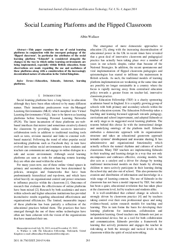 (PDF) Social Learning Platforms and the Flipped Classroom