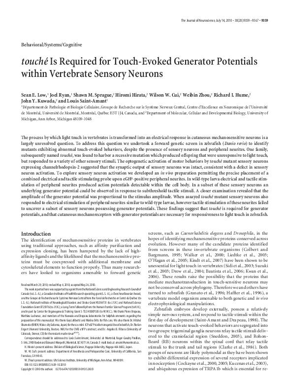 (PDF) touche Is Required for Touch-Evoked Generator Potentials within ...
