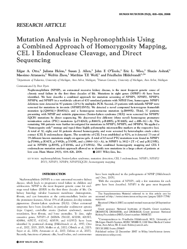 (PDF) Mutation analysis in nephronophthisis using a combined approach ...