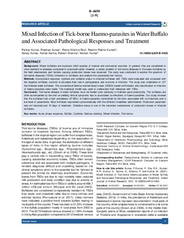 (PDF) Mixed Infection of Tick-borne Haemo-parasites in Water Buffalo ...