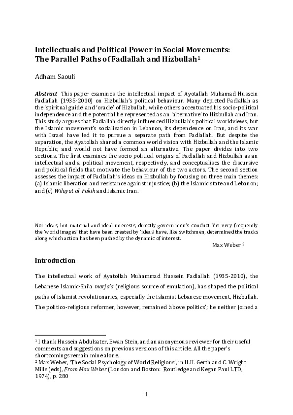 (PDF) Intellectuals and Political Power in Social Movements: The ...
