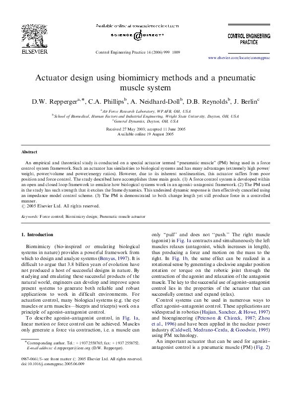 (PDF) Actuator design using biomimicry methods and a pneumatic muscle system
