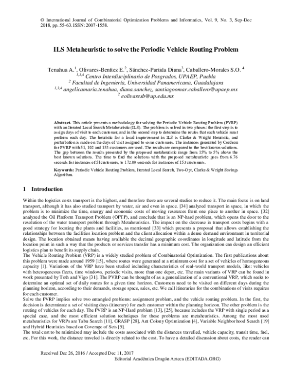 (PDF) ILS Metaheuristic to solve the Periodic Vehicle Routing Problem