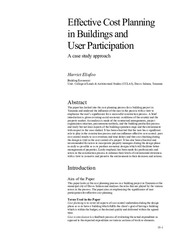 (PDF) Effective Cost Planning in Buildings and User Participation A ...