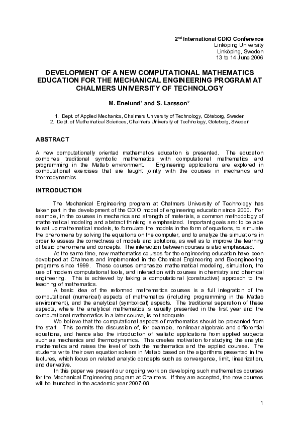 (PDF) Development of a new computational mathematics education for the mechanical engineering ...