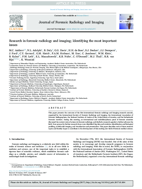 (PDF) Forensic Radiology Research Summit Outcomes