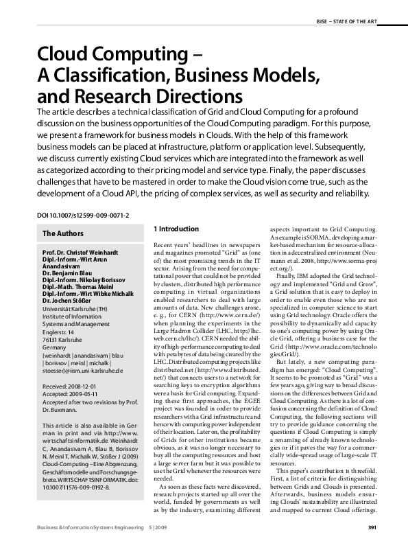 (PDF) Cloud Computing – A Classification, Business Models, and Research ...