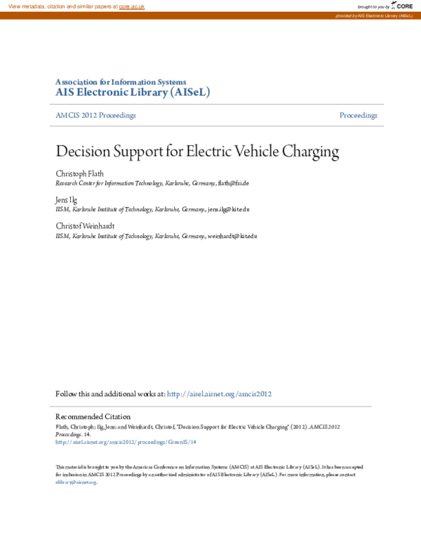 (PDF) Decision Support for Electric Vehicle Charging