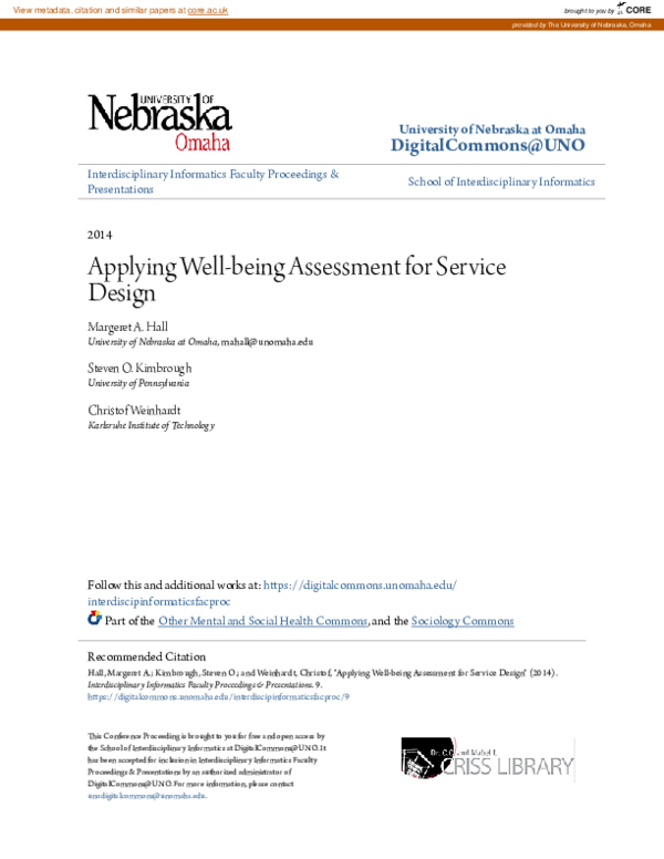 (PDF) Applying Well-being Assessment for Service Design
