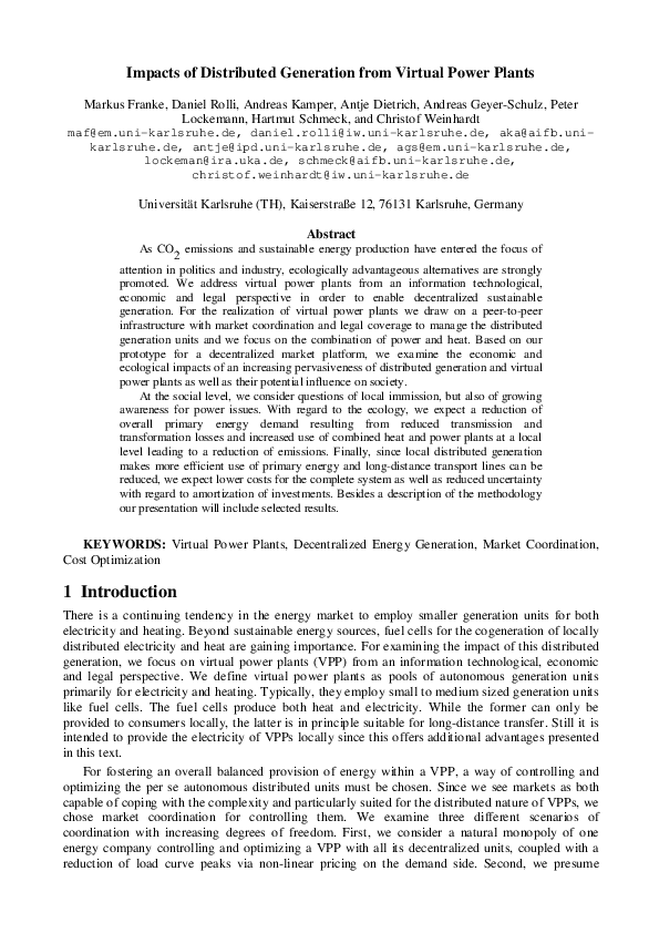 (PDF) Impacts of distributed generation from virtual power plants