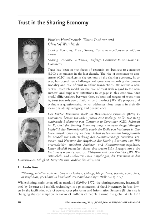 (PDF) Trust in the Sharing Economy