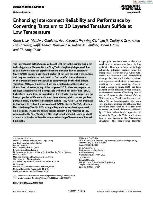 (PDF) Enhancing Interconnect Reliability and Performance by Converting Tantalum to 2D Layered ...