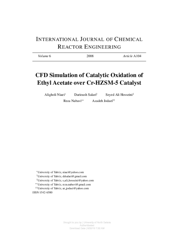 (PDF) CFD Simulation of Catalytic Oxidation of Ethyl Acetate over Cr-HZSM-5 Catalyst | seyed ...