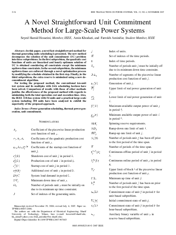 (PDF) A Novel Straightforward Unit Commitment Method for Large-Scale Power Systems | seyed reza ...