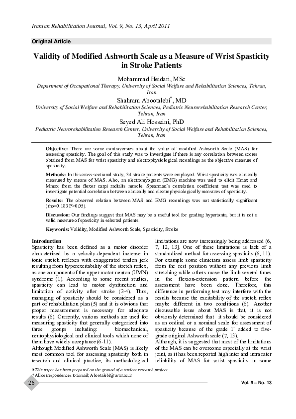 (PDF) Validity of Modified Ashworth Scale as a Measure of Wrist ...