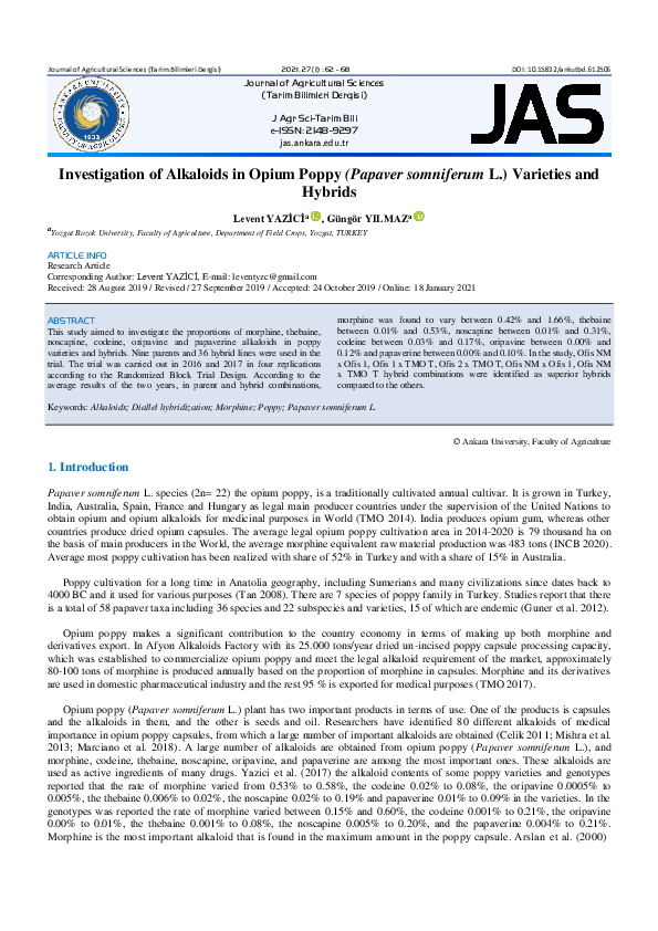(PDF) Investigation of Alkaloids in Opium Poppy (Papaver somniferum L ...