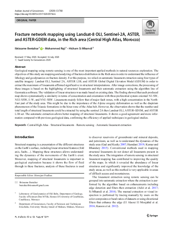 Pdf Fracture Network Mapping Using Landsat 8 Oli Sentinel 2a Aster