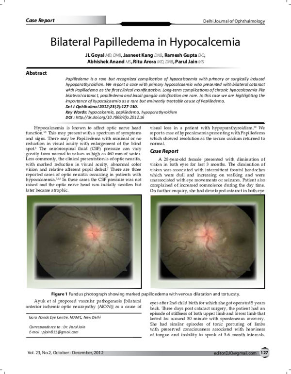 (PDF) Bilateral Papilledema in Hypocalcemia