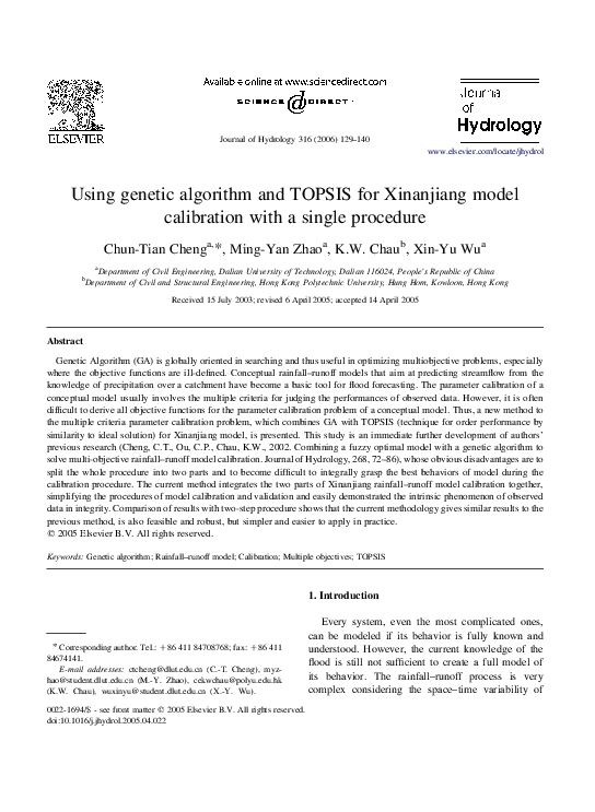 Pdf Using Genetic Algorithm And Topsis For Xinanjiang Model Calibration With A Single Procedure