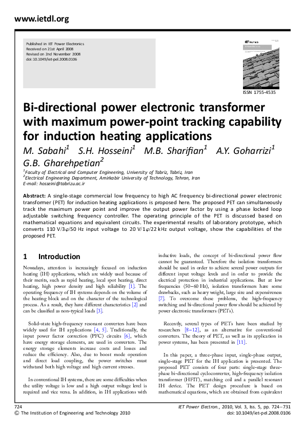 (PDF) Bi-directional power electronic transformer with maximum power-point tracking capability ...