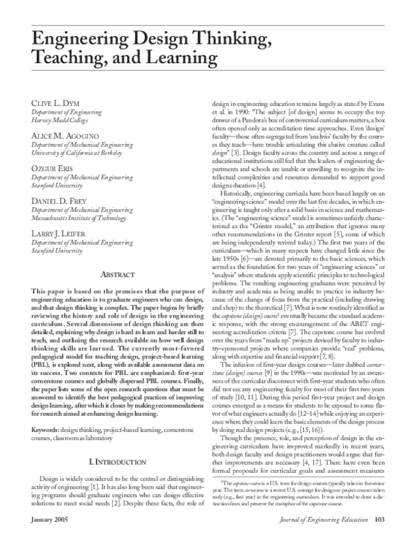 (PDF) Engineering Design Thinking, Teaching, and Learning