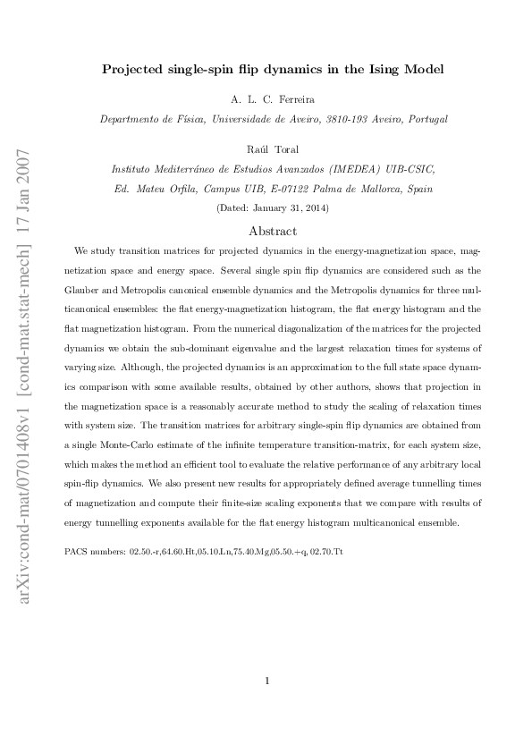 (PDF) Projected single-spin-flip dynamics in the Ising model