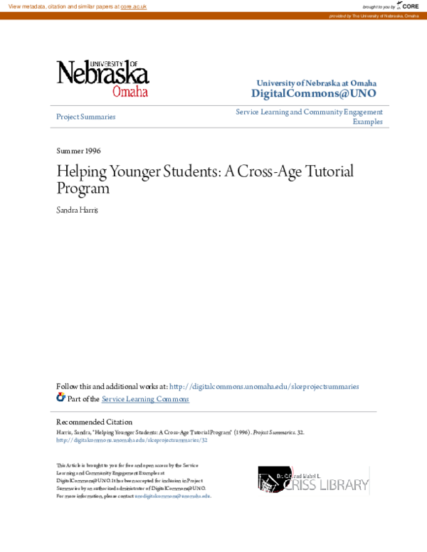 (PDF) Helping Younger Students: A Cross-Age Tutorial Program