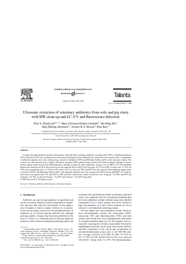 (PDF) Ultrasonic extraction of veterinary antibiotics from soils and ...