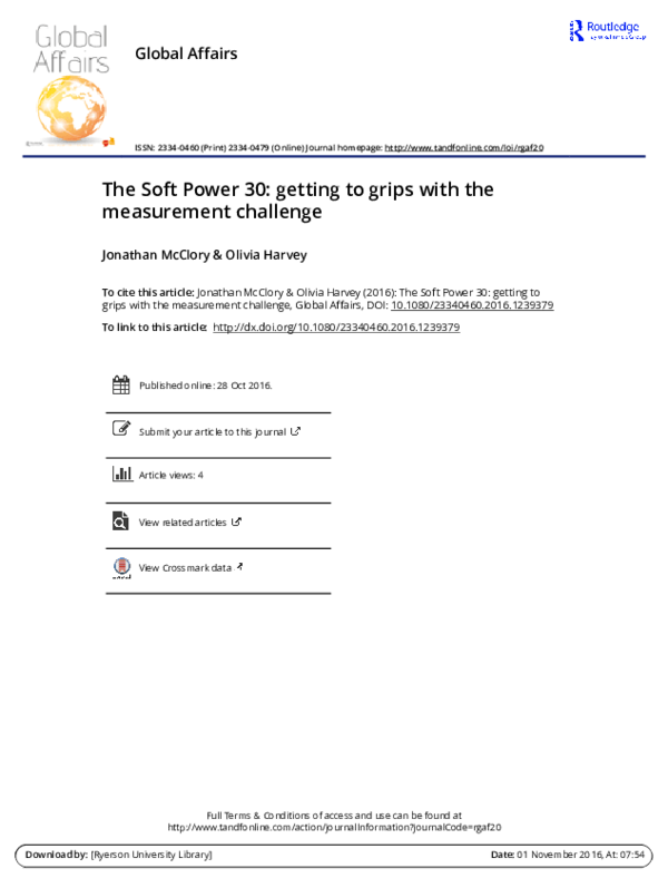 (PDF) The Soft Power 30: getting to grips with the measurement challenge