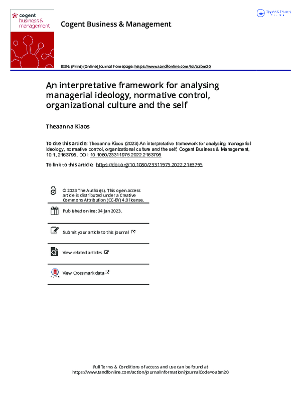 (PDF) An interpretative framework for analysing managerial ideology, normative control ...