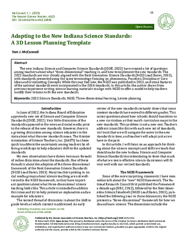 (PDF) Adapting to the New Indiana Science Standards: A 3D Lesson ...