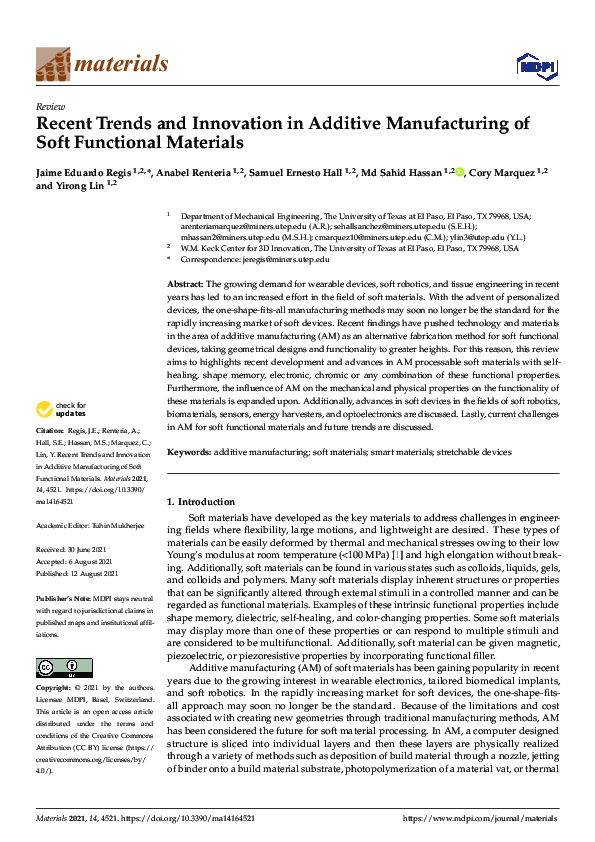 (PDF) Recent Trends and Innovation in Additive Manufacturing of Soft Functional Materials