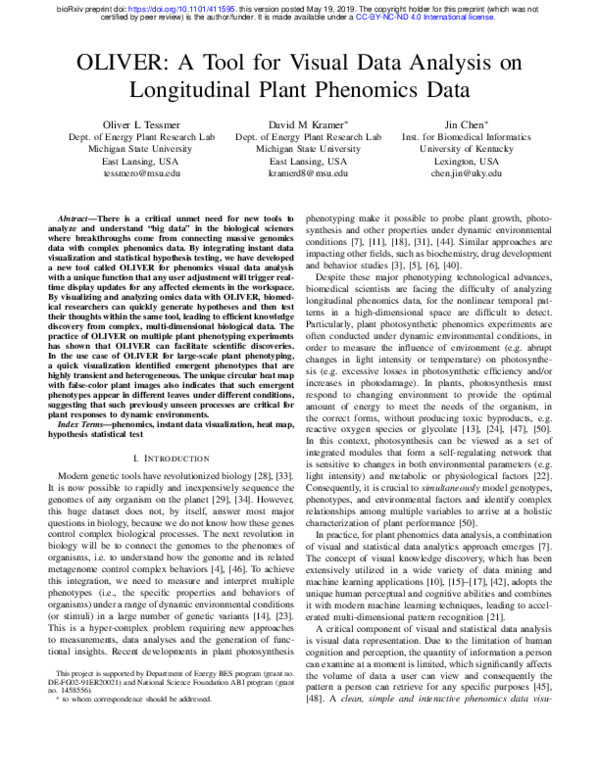 (PDF) OLIVER: A Tool for Visual Data Analysis on Longitudinal Plant Phenomics Data