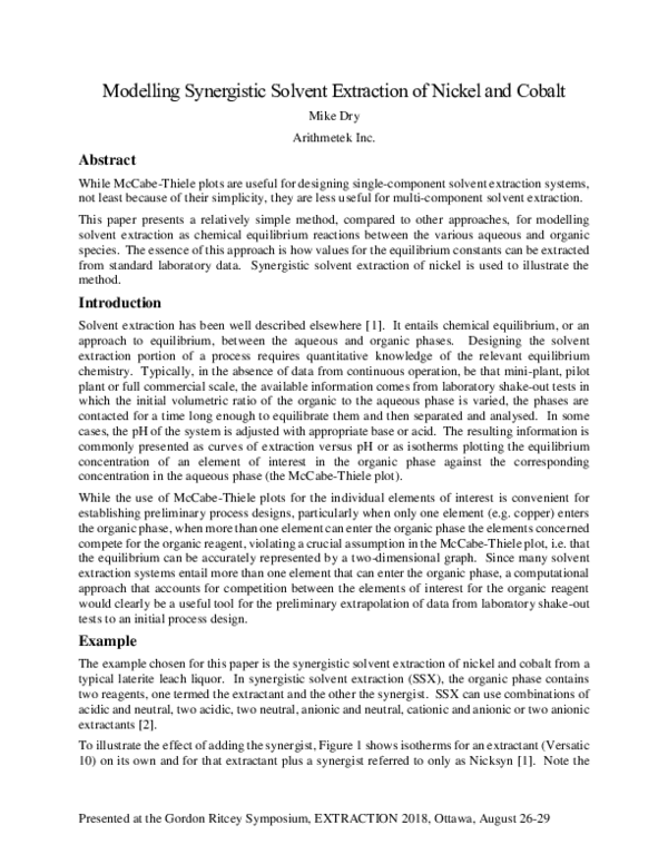 (PDF) Modelling Synergistic Solvent Extraction of Nickel and Cobalt