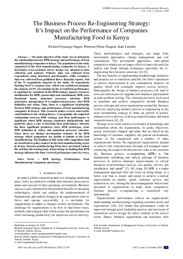 (PDF) The Business Process Re-Engineering Strategy: It’s Impact on the ...