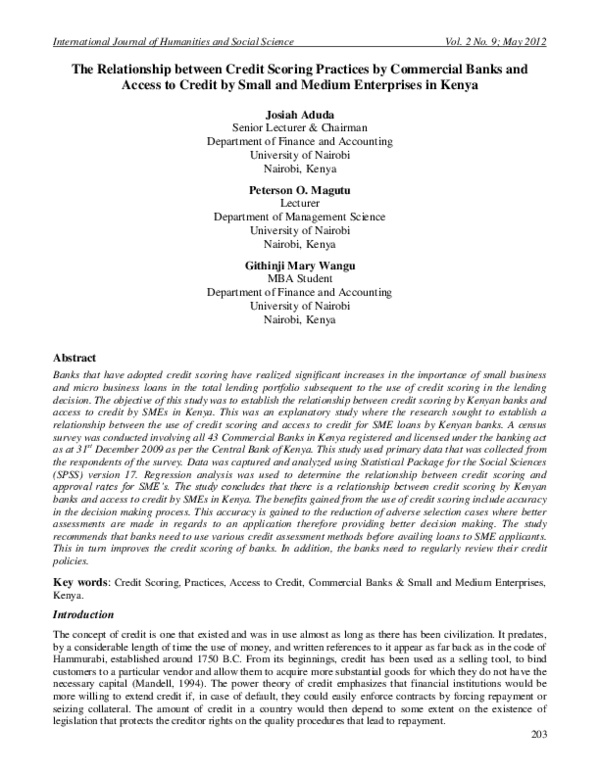 (PDF) The Relationship between Credit Scoring Practices by Commercial Banks and Access to Credit ...