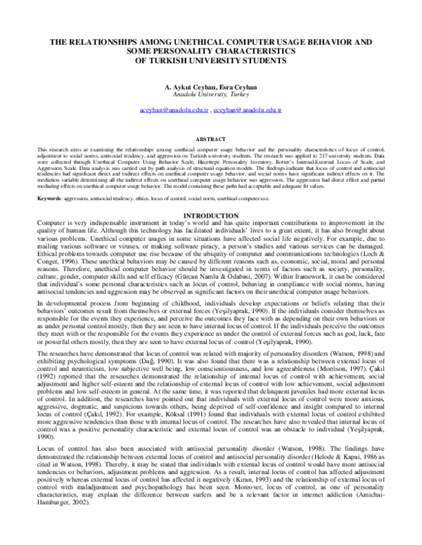 (PDF) The Relationships among Unethical Computer Usage Behavior and Some Personality ...