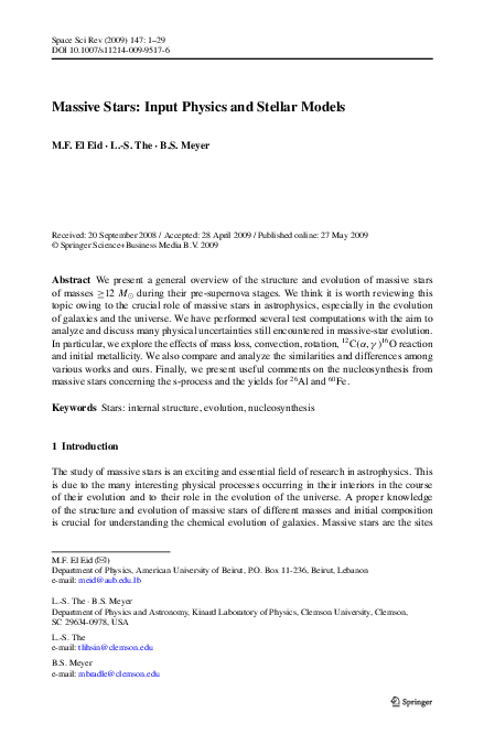 (PDF) Massive Stars: Input Physics and Stellar Models