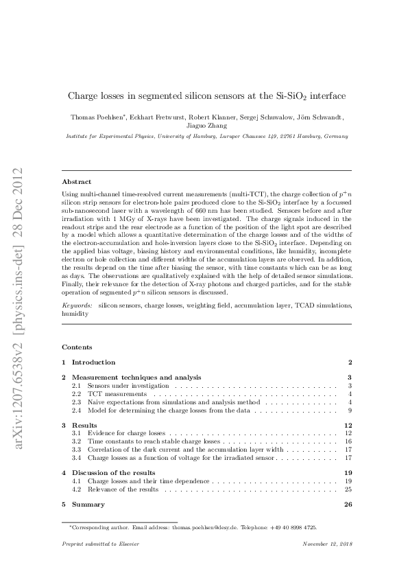 (PDF) Charge losses in segmented silicon sensors at the Si–SiO2 interface | E. Fretwurst ...