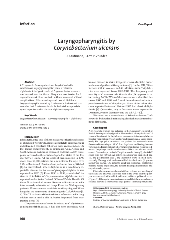 (PDF) Laryngopharyngitis by Corynebacterium ulcerans