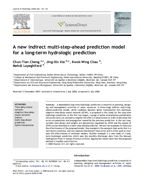 Pdf A New Indirect Multi Step Ahead Prediction Model For A Long Term Hydrologic Prediction K