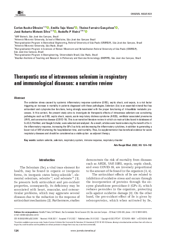 (PDF) Therapeutic Use of Intravenous Selenium in Respiratory and ...