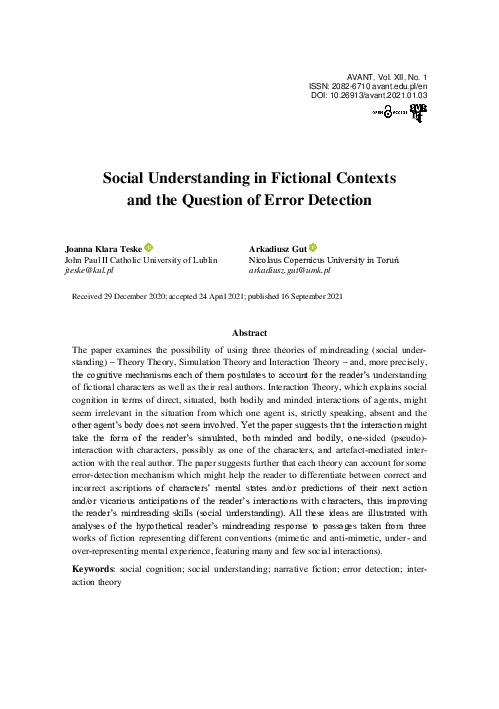 (PDF) Social Understanding in Fictional Contexts and the Question of Error Detection