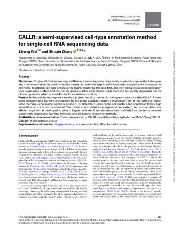 (PDF) CALLR: a semi-supervised cell-type annotation method for single-cell RNA sequencing data