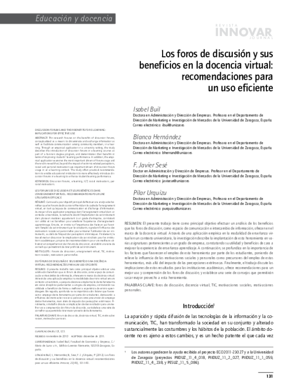(PDF) Los foros de discusión y sus beneficios en la docencia virtual ...