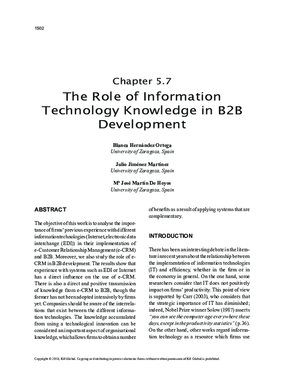 (PDF) The Role of Information Technology Knowledge in B2B Development
